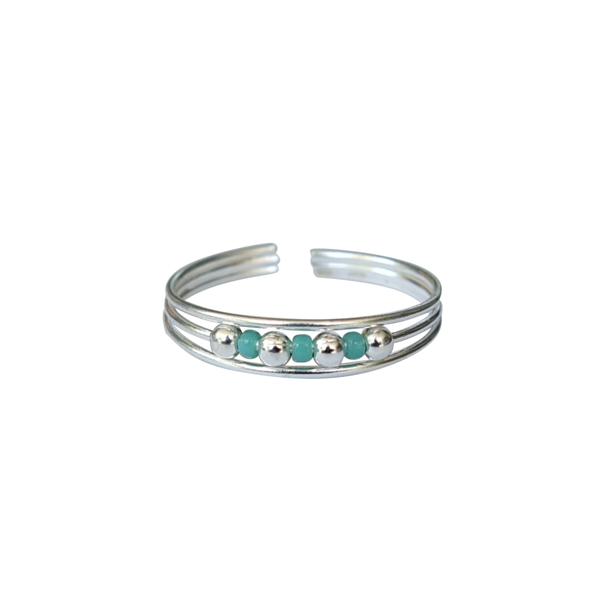 Handmade Silver & Turquoise Color Beaded Triple Band Adjustable Toe Ring, 925 Sterling Silver, Thin Small Dainty Open Toe, Pinky or Knuckle Rings for Women, By MiYa Jewelry Creations