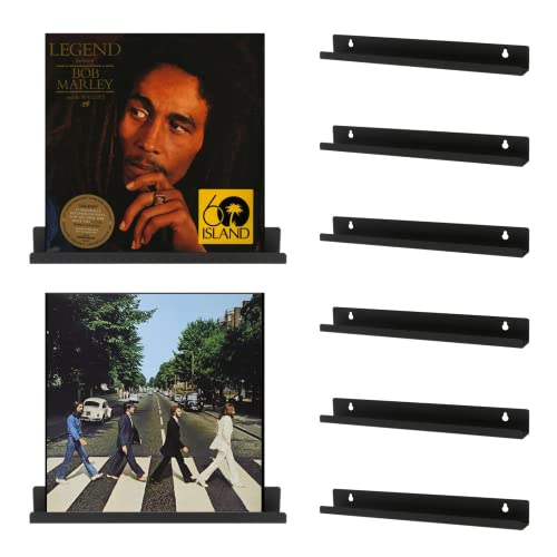 6 Pcs Vinyl Record Wall Mount, 15 inch Metal Wall Shelf Mount, Black, Album Record Holder Display for Wall Decor, Album Storage Display Shelves for Music Store Display Your Daily LP Home Office