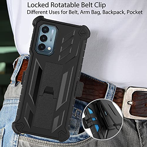 Ailiber Compatible with OnePlus Nord N200 5G Case, Nord N200 Case Holster with Screen Protector, Swivel Belt Clip Holster Kickstand Holder, Heavy Duty Armor Shockproof Cover for 1+ Nord N200-Black