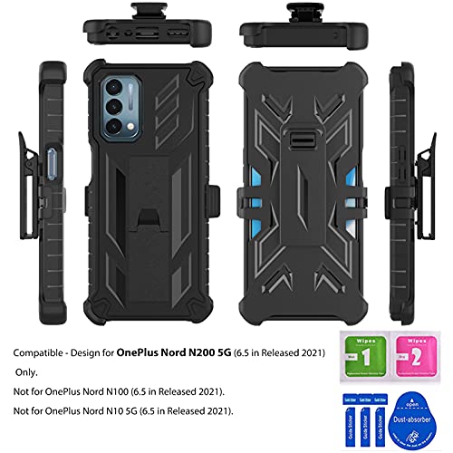 Ailiber Compatible with OnePlus Nord N200 5G Case, Nord N200 Case Holster with Screen Protector, Swivel Belt Clip Holster Kickstand Holder, Heavy Duty Armor Shockproof Cover for 1+ Nord N200-Black