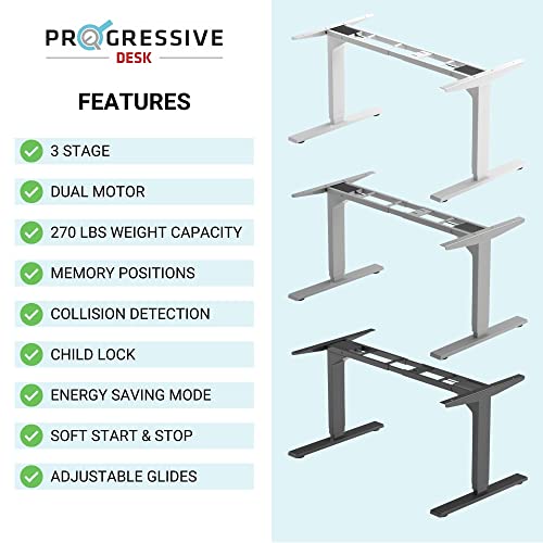 Progressive Desk 72 inch Standing Desk, Dual Motor 3 Stages Height Adjustable Large Electric Stand up Desk 72"x30" -Ebony Oak/Black