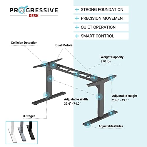 Progressive Desk 72 inch Standing Desk, Dual Motor 3 Stages Height Adjustable Large Electric Stand up Desk 72"x30" -Ebony Oak/Black
