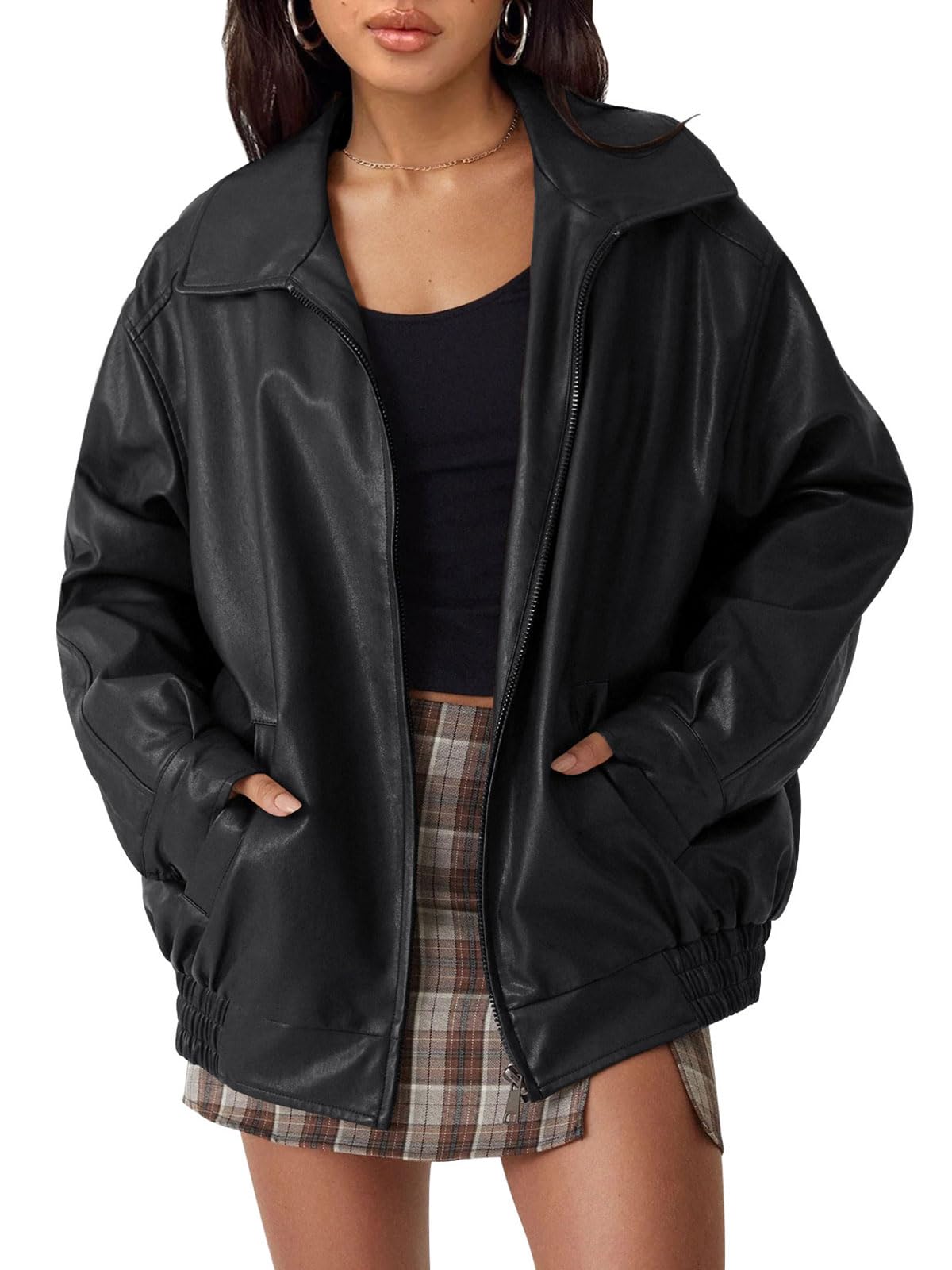 AUTOMET Womens Oversized Leather Jackets Faux Suede Fall Fashion Motorcycle Coats Winter Outfits Clothes Y2k Tops Black XXL