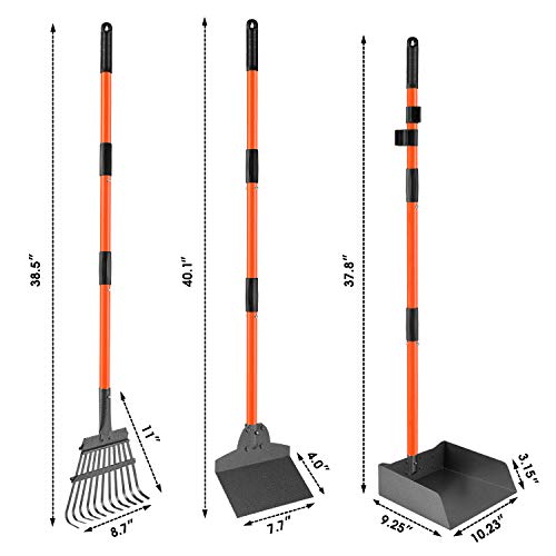 ROIUBPO Pooper Scooper, Detachable Long Handle Large Dog Poop Scooper with Metal Rake, Tray & Spade, Durable Easy Pick Up Pooper Scooper for Large Medium Small Dogs, Great for Lawn, Grass, Gravel