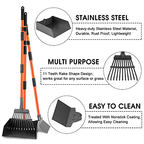 ROIUBPO Pooper Scooper, Detachable Long Handle Large Dog Poop Scooper with Metal Rake, Tray & Spade, Durable Easy Pick Up Pooper Scooper for Large Medium Small Dogs, Great for Lawn, Grass, Gravel