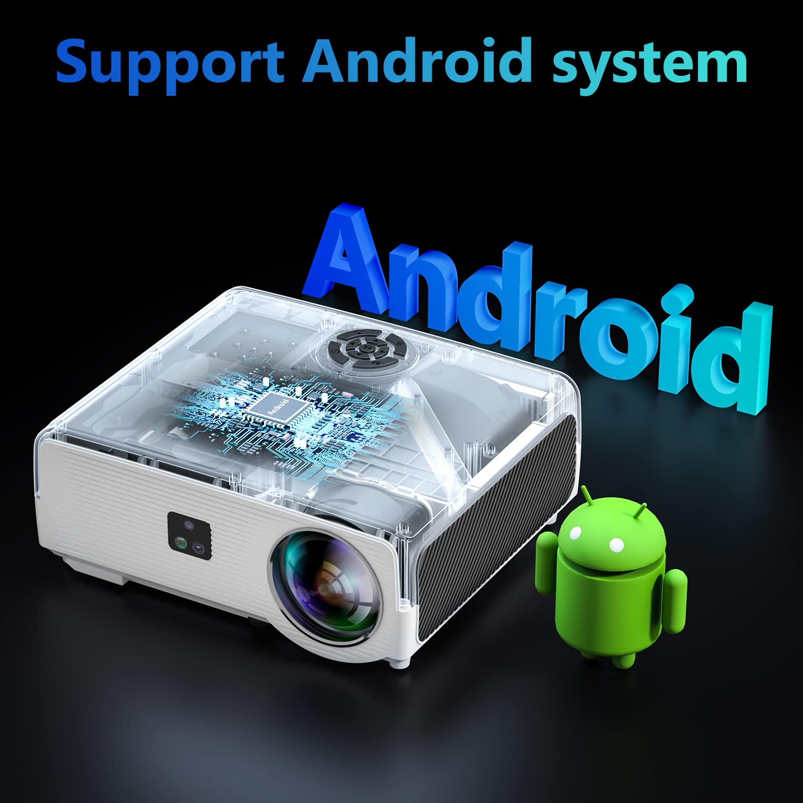 [Autofocus] Henhoor 1200 ANSI Outdoor Home Movie Projector with Wifi and Bluetooth,Smart Android TV Projector 4K+ with Netfix/Prime Video Bulit-in,Auto 6D Keystone,50% Zoom.Max 500"dispay
