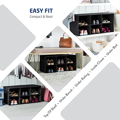 Freestanding Shoe Organizer No Tools Required 6 Big Sections Fits Men's Shoes, Compact For Entryways, Closets Also Ideal For Accessories, Durable Cardboard Covered With Smooth Fabric Foldable Straps