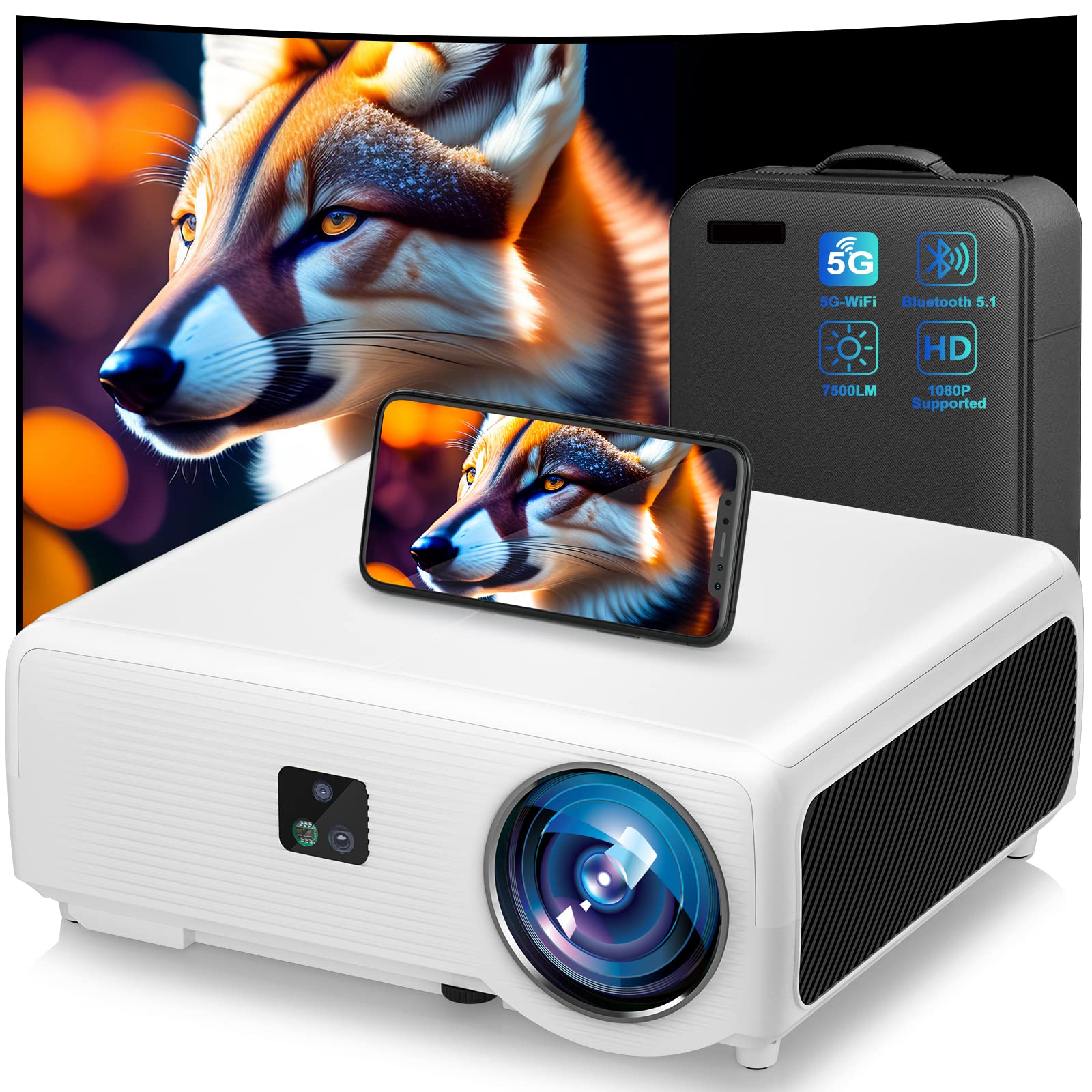 [Autofocus] Henhoor 1200 ANSI Outdoor Home Movie Projector with Wifi and Bluetooth,Smart Android TV Projector 4K+ with Netfix/Prime Video Bulit-in,Auto 6D Keystone,50% Zoom.Max 500"dispay