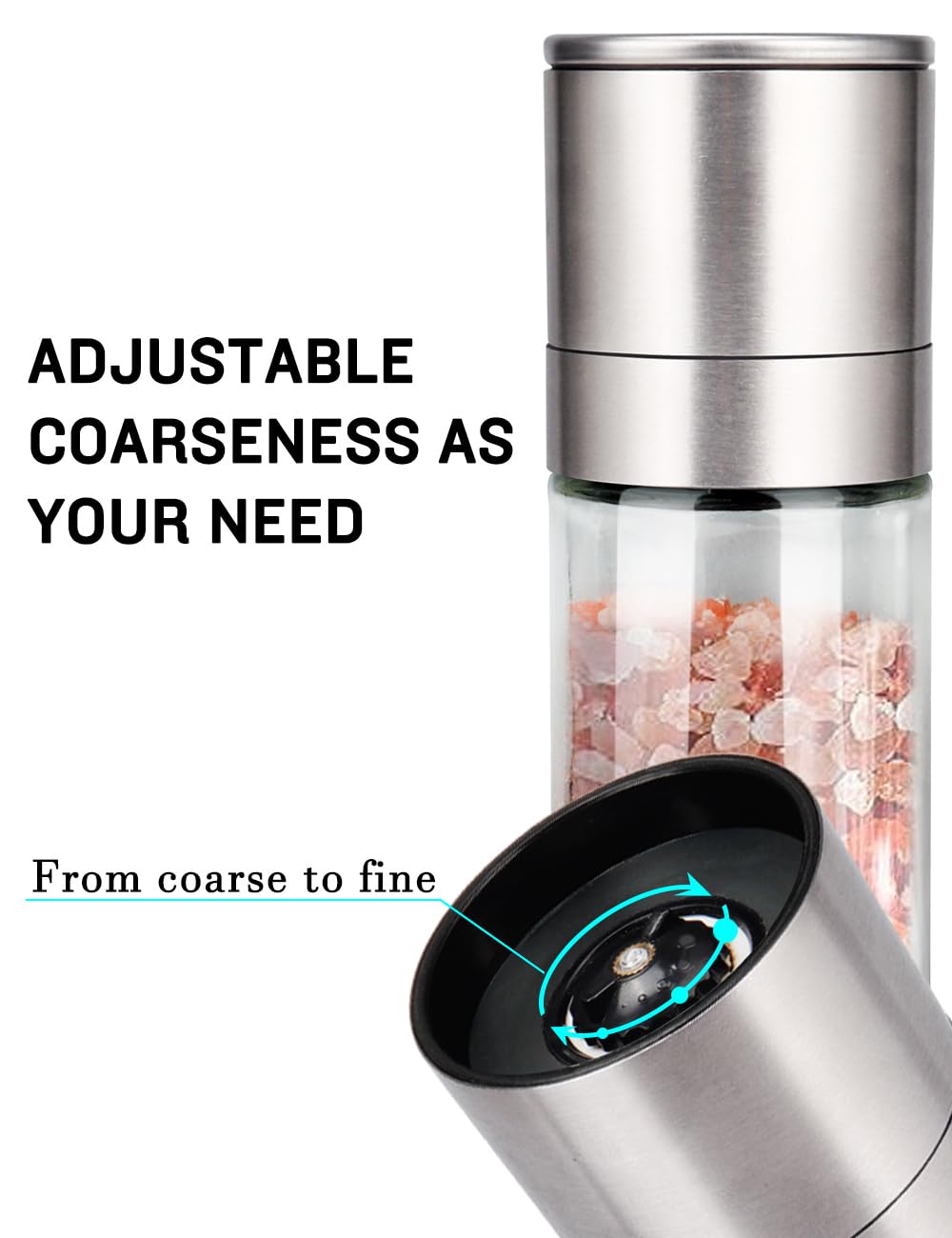 Gulex® Salt Grinder Pepper Grinder Pepper Mill, Salt Grinder Refillable, Adjustable Coarseness Black Pepper Grinder, Stainless Steel Sea Salt Shaker with Ceramic Rotor (1 pcs)