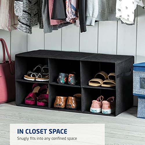Freestanding Shoe Organizer No Tools Required 6 Big Sections Fits Men's Shoes, Compact For Entryways, Closets Also Ideal For Accessories, Durable Cardboard Covered With Smooth Fabric Foldable Straps