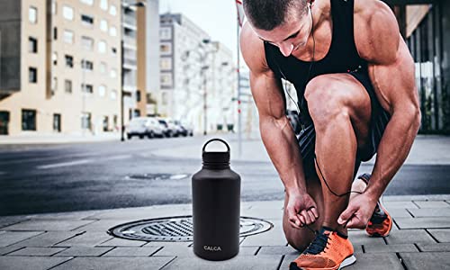 Insulated Water Bottle with Wide Mouth Lid Stainless Steel Double Wall Vacuum Hot/Cold Water Bottle 64oz (Picture)