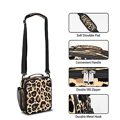 Pardick Leopard Lunch Box for Kids,Students Leopard Animal Skin Print Lunch Bag Tote with Adjustable Shoulder Strap,Insulated Thermal Girls Boys Lunchbox Cooler Bag for School Picnic Travel Outdoor