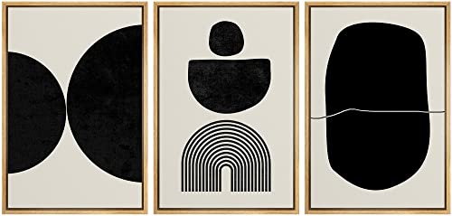 SIGNLEADER Framed Canvas Print Wall Art Set Array of Circles and Semi-Circles Abstract Shapes Illustrations Modern Art Minimalist Black and White for Living Room, Bedroom, Office - 16"x24"x3 NATURAL