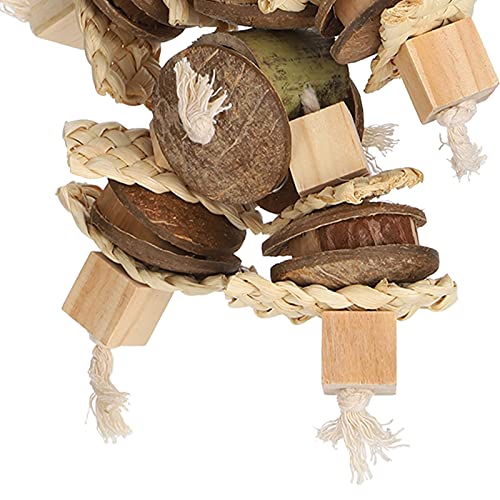 Zerodis Parrot Chewing Toy, Bird Coconut Beak Grinding Plaything Toy Parrot Cage Bite Toys with Blocks for Conures Cockatiels African Grey Macaws