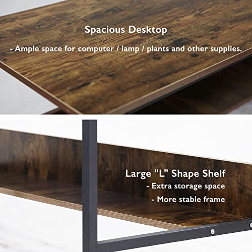 BROWN-BROWN 55 Inch Computer Desk, Home Office Desk with Extra Storage, Personal Laptop Pc Workstation, Student Study Desk, Metal Frame Wood Table for Reading Writing, Rustic Brown (55'')…