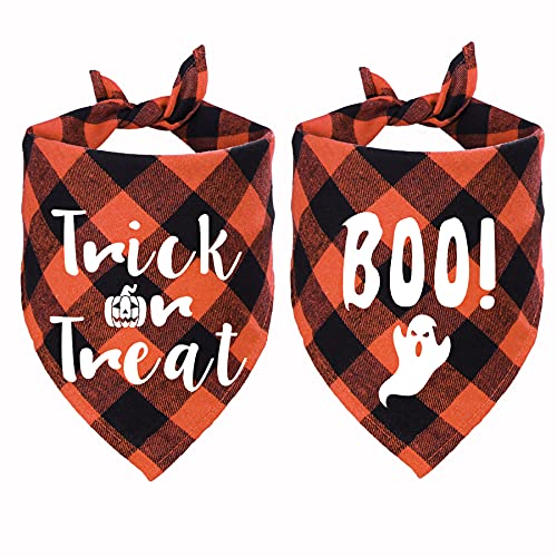 STMK Halloween Plaid Dog Bandanas, Trick or Treat Boo Dog Bandana Scarf for Halloween Dog Puppy Costume Decorations