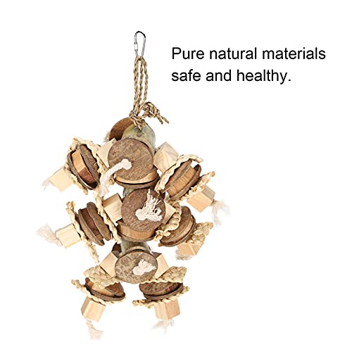 Zerodis Parrot Chewing Toy, Bird Coconut Beak Grinding Plaything Toy Parrot Cage Bite Toys with Blocks for Conures Cockatiels African Grey Macaws