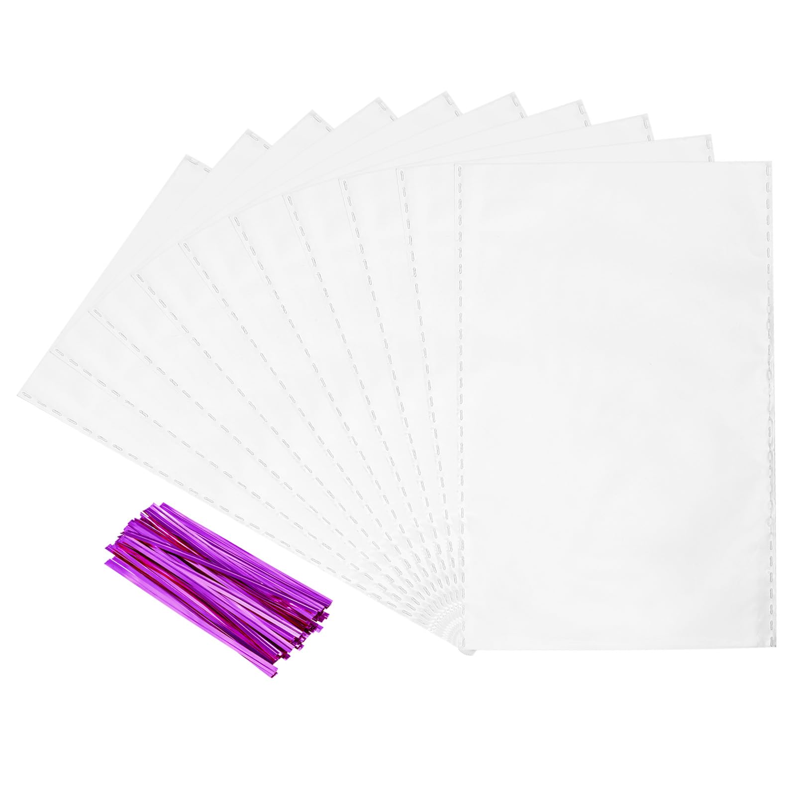 uxcell 200 Pcs Clear Cello Bags, Clear Flat Plastic Cello Treat Bags with Purple Twist Ties Gift Bags Cookie Bags for Christmas Snacks Candy Cookie Gifts