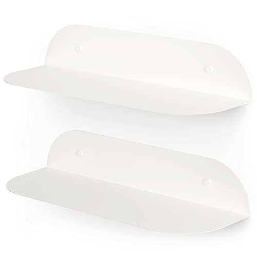 BLANCK Floating Shelves, Set of 2, Metal, Wall Mounted Shelves for Living Room, Bedroom, Bathroom, Office, Kitchen, 17”(L) x 6”(D) (White)