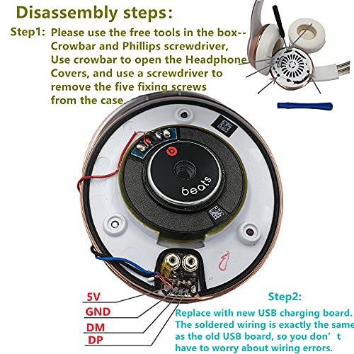 Solo3 Charging Port Replacement for Beats Solo2 USB Port, Beats Solo 2 USB Charging Port, Beats Solo 3 Headphones USB Port with Repair Tools