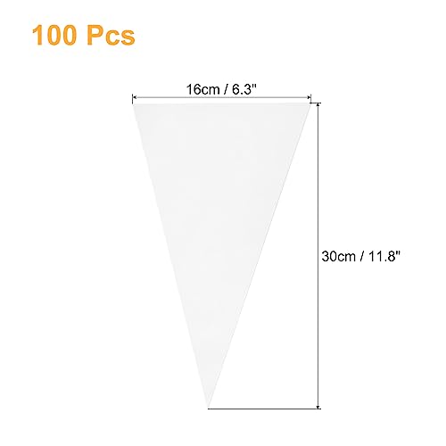 uxcell 100Pcs Clear Cello Bags, 6.3" x 11.8" Plastic Flat Cone Open-End OPP Cello Treat Bags Cello Poly Bags for Packing Cookies Candy Jewelry Gifts, Clear