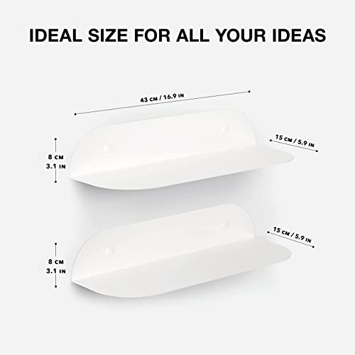 BLANCK Floating Shelves, Set of 2, Metal, Wall Mounted Shelves for Living Room, Bedroom, Bathroom, Office, Kitchen, 17β(L) x 6β(D) (White)