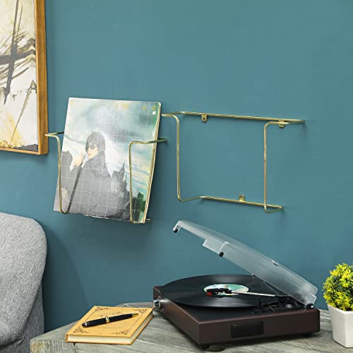 MyGift Modern Brass Plated Metal Wire Wall Mounted Vinyl LP Record Storage Holder, Album Display Rack, Set of 2
