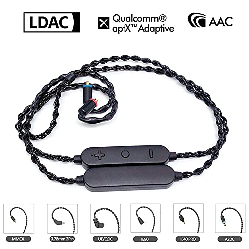 Pizen BT-50 PRO QCC5125 Bluetooth Upgrade Cable,LDAC/aptX Adaptive/aptX-HD/AAC,22H Music Playtime,Bluetooth Silver Plated Detachable Cable,Type-C,Waterproof,with HD Mic (MMCX, Black)