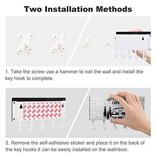 ArogGeld Welcome to Our Camper Self Adhesive Key Holder,Key Hooks Organizer for Wall with Mail Holder,Rustic Key Hangers Home Decorative for Farmhouse Entryroom Mudroom Hallway Kitchen Office Garage