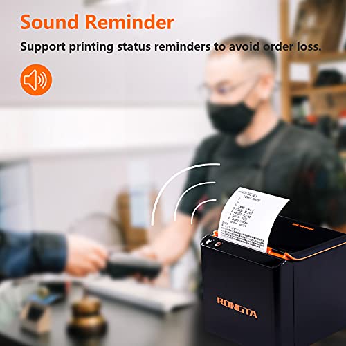 Rongta Thermal Receipt Printer, Pos Printer, 80mm Restaurant Kitchen Printer with Auto Cutter,Sound Alarm,Support Cash Drawer ESC/POS,USB+Ethernet Interface for Windows/Mac/Linux(ACE H1)