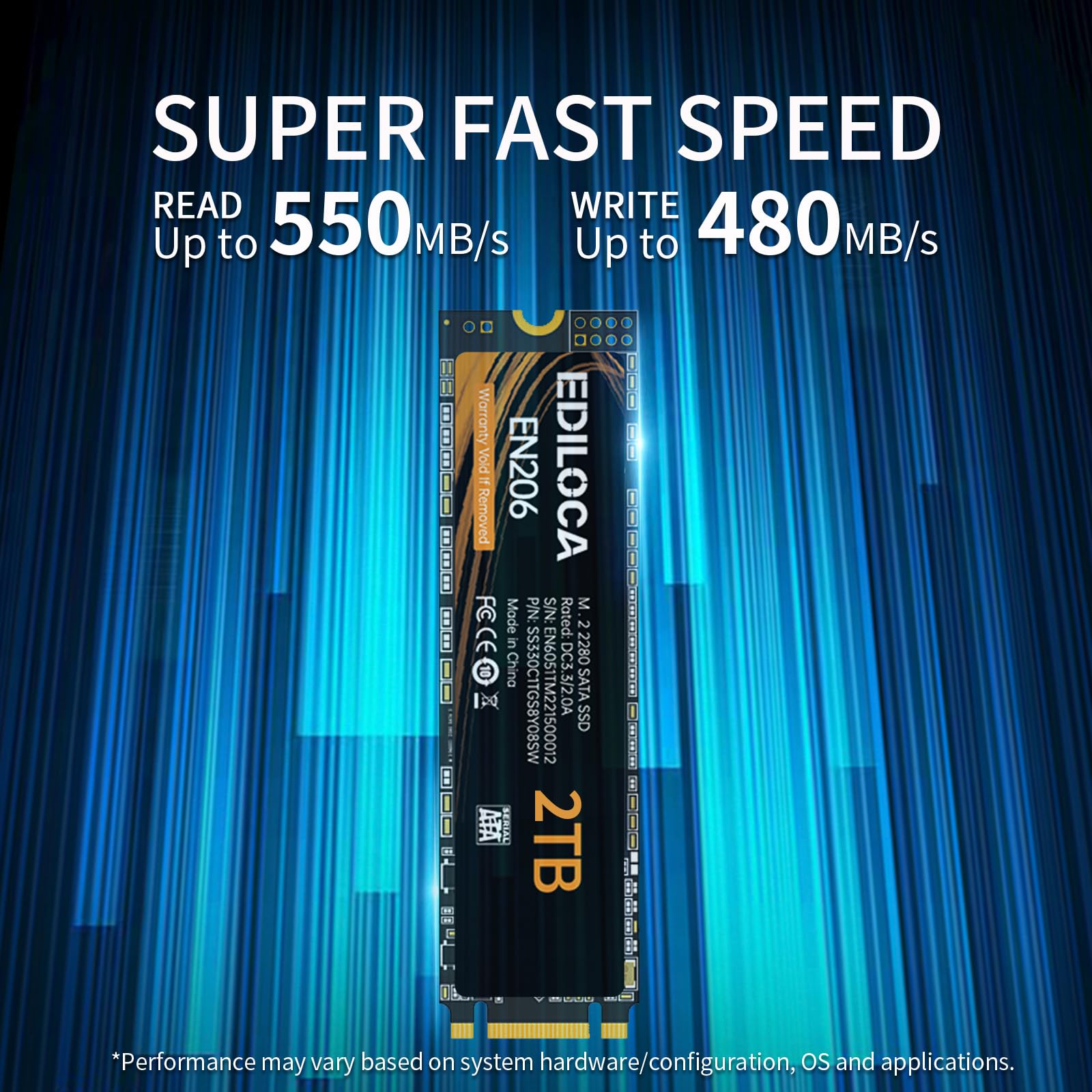 Ediloca EN206 2TB SSD M.2 SATA 3D NAND TLC, M.2 2280 SATA III 6Gb/s SSD Internal Hard Drive, Read/Write Speed up to 550/480 MB/s, Compatible with Ultrabooks, Tablet Computers and Mini PCs