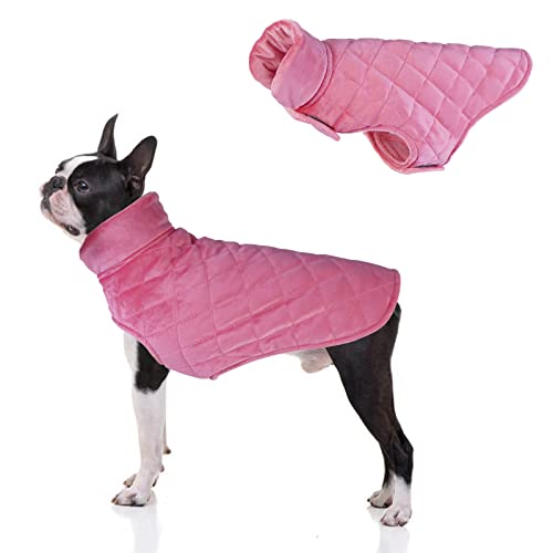 IECOii Dog Jacket for Cold Weather, Plush Pet Cotton-Padded Clothes for Autumn Winter, Pet Clothes with Adjustable Magic Sticker, Ultra Soft Pets Coat Vest for Cats and Small, Medium Dogs, Pink, L