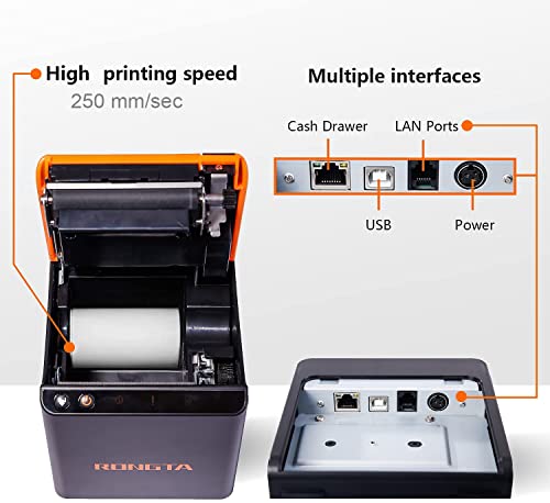 Rongta Thermal Receipt Printer, Pos Printer, 80mm Restaurant Kitchen Printer with Auto Cutter,Sound Alarm,Support Cash Drawer ESC/POS,USB+Ethernet Interface for Windows/Mac/Linux(ACE H1)
