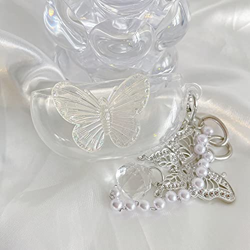 HENJI Case for Beats Studio Buds, 3D Cute Butterfly Astronaut Protective Cover with Keychain, Transparent Earphone Protective Case for Beats Studio Buds Charging Box, Gift for Girls Women (Butterfly)