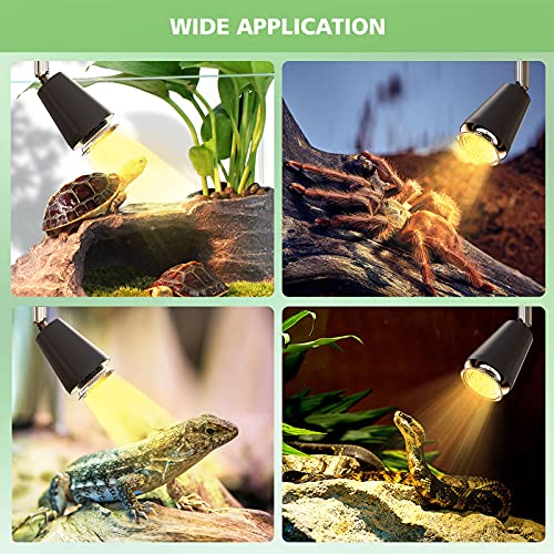 SILICAR Reptile Heat Lamp, UVA UVB Habitat Basking Lamp, Turtle Aquarium Tank Heating Lamp with Clamp, 360° Rotatable Adjustable Brightness Heating Light Metal Stand with 2 Heat Bulbs (E27, 50W)