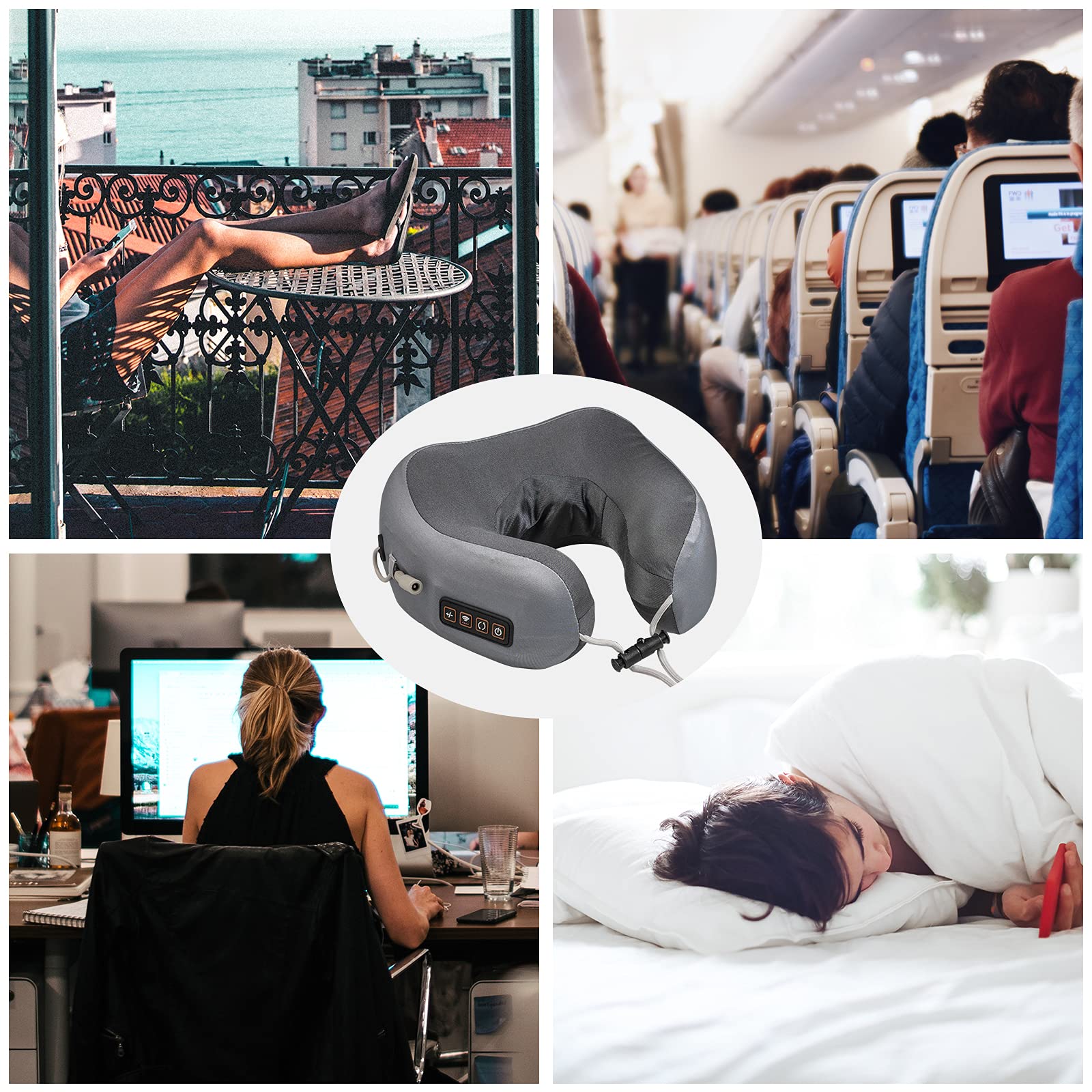 EEZEE Neck Massage Pillow with 3 Vibrating Modes for Neck, Back and Leg Relax and Support, Travel Neck Pillow with Heat U-Shaped Memory Foam Pillow for Home Office Airplane Car