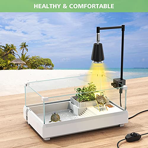 SILICAR Reptile Heat Lamp, UVA UVB Habitat Basking Lamp, Turtle Aquarium Tank Heating Lamp with Clamp, 360° Rotatable Adjustable Brightness Heating Light Metal Stand with 2 Heat Bulbs (E27, 50W)