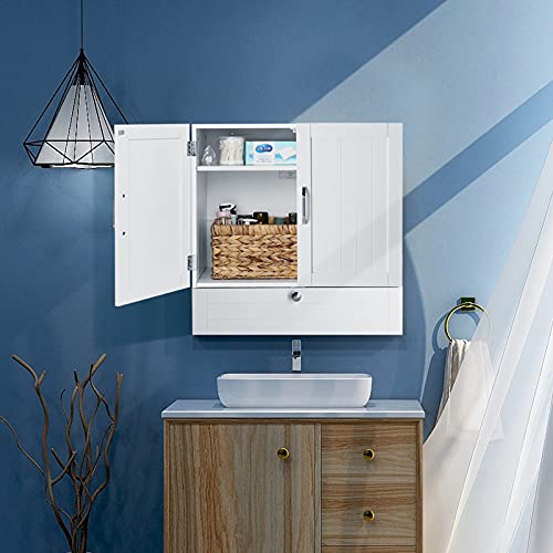 VINGLI Bathroom Medicine Cabinet 2 Door Wall Mounted Storage Cabinet Over Toilet Cabinet Bathroom Kitchen Office Floating Storage Collection Orgaznier White