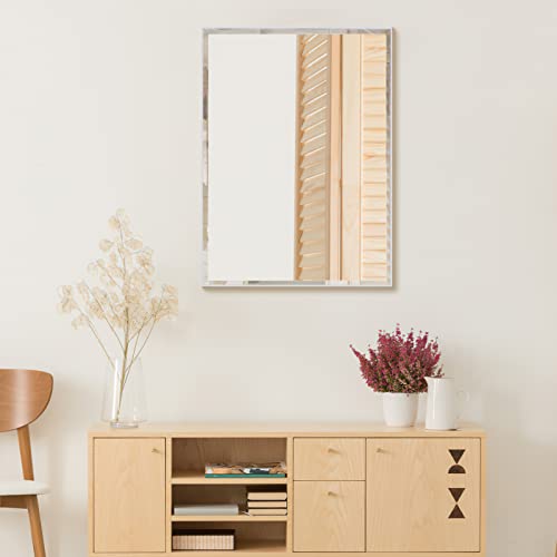 Amazon Brand – Pinzon Large Wall Mirror with Frame, Makeup Vanity Mirrors for Bathroom Living Room, 30x22 Inch, White