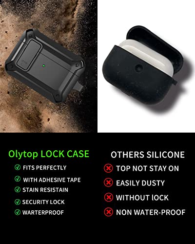 Airpods Pro Case Cover, [Secure Lock] Olytop Armor Case for Apple Airpod Pros Rugged Cool Protective Case Cover for Men Full-Body Shockproof Case Skin with Carabiner - Black