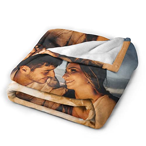 Custom Blanket with Photos Text, Personalized Blanket Customized Throw Blankets for Family Friend Father Mother Christmas Halloween Birthday Wedding Customized Gifts for Women Men 50"x40"