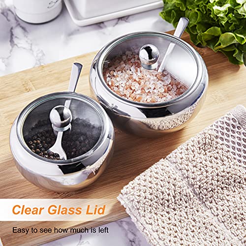 Bivvclaz Stainless Steel Sugar Bowl with Lid and Spoon, 10 oz Sugar Container with Spoon, Sugar Dispenser Bowl for Coffee, Small Condiment Container for Salt, Spices