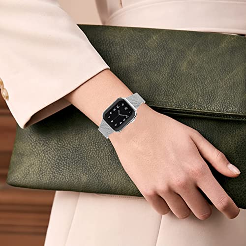 Slim Metal Band Compatible with Apple Watch Bands 40mm 44mm 41mm 45mm 38mm 42mm Women,Thin Narrow Stainless Steel Mesh Milanese Loop Magnetic Replacement Strap for iWatch SE Series 8 7 6 5 4 3 2 1