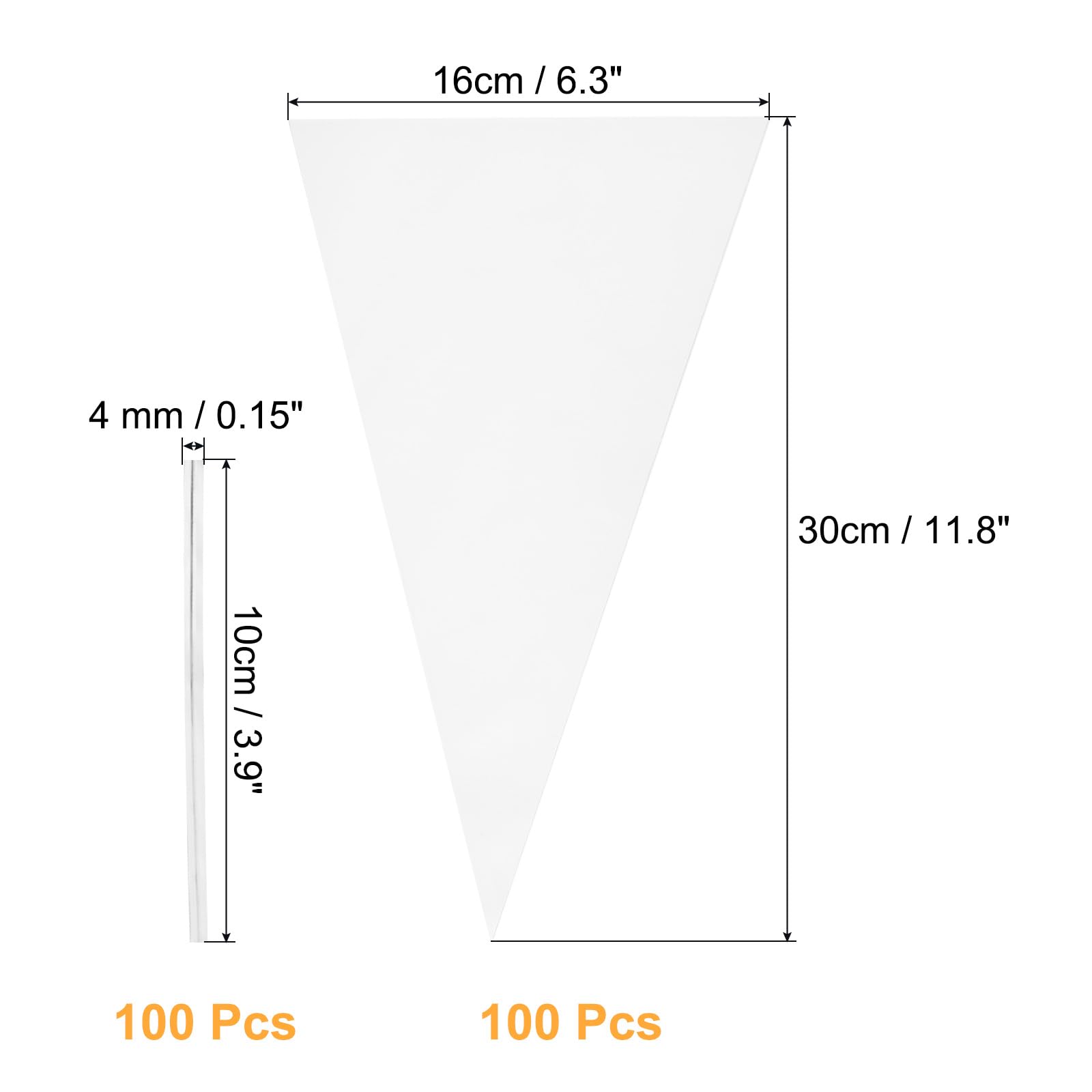 uxcell 100 Pcs Cone Cello Bags, Clear Flat Plastic Cello Treat Bags with Silver Twist Ties Candy Bags Cookie Bags for Christmas Snacks Candy Cookie Sweet