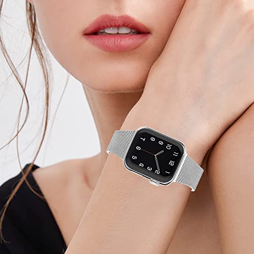Slim Metal Band Compatible with Apple Watch Bands 40mm 44mm 41mm 45mm 38mm 42mm Women,Thin Narrow Stainless Steel Mesh Milanese Loop Magnetic Replacement Strap for iWatch SE Series 8 7 6 5 4 3 2 1