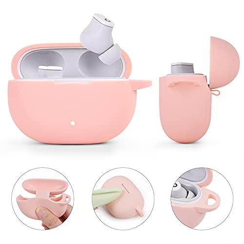 Filoto Case for New Beats Studio Buds 2021, Silicone Beats Studio Buds Charging Case Cover Wireless Earbuds Shockproof Protective Accesorries with Pom Pom Keychain(Pink)