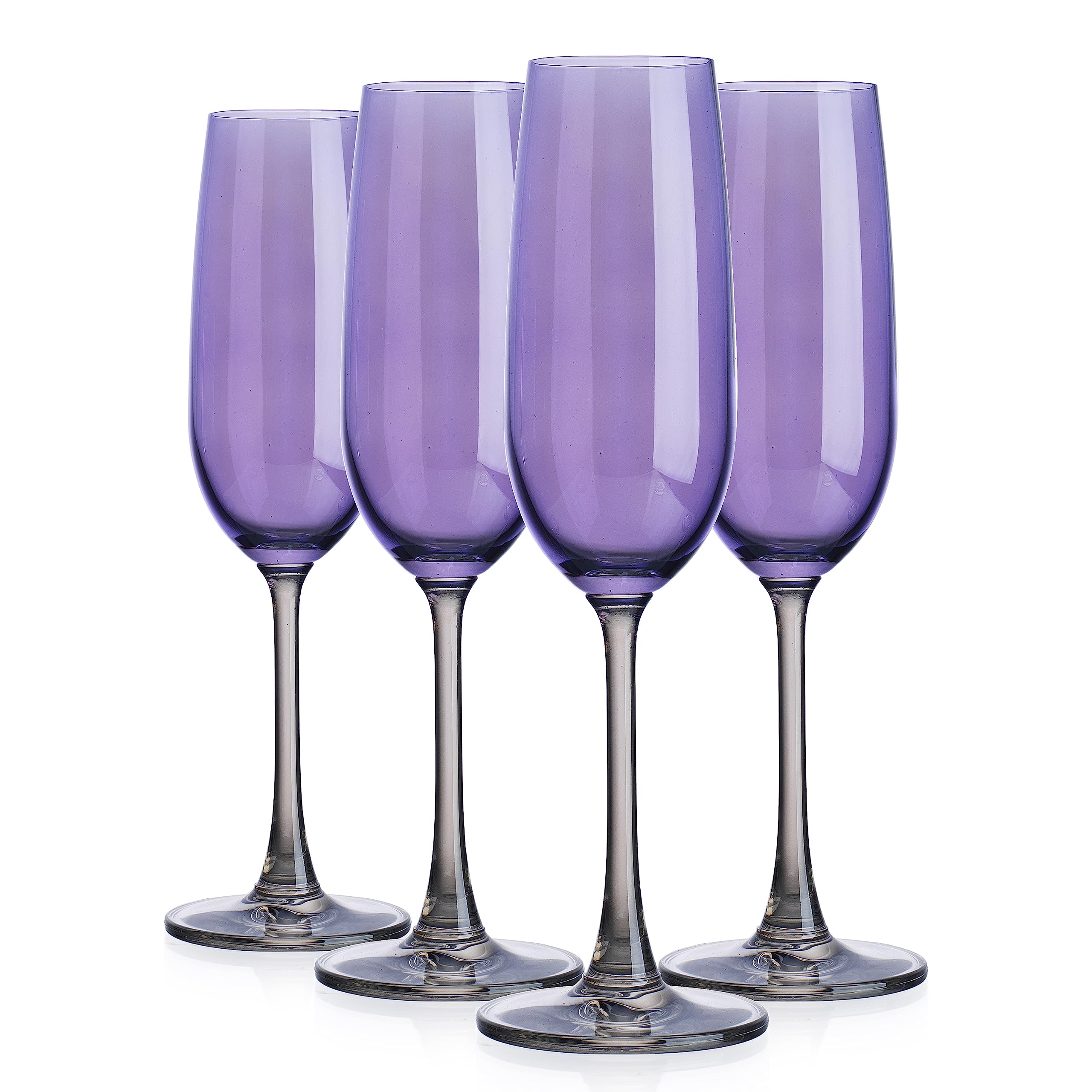 Home to Table Elegant Purple Flute Champagne Glasses Set of 4, 7oz With Stem - Fancy Glass Cups - Modern Unique Drinking Glasses for Home, Dinner Table, Parties
