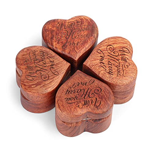 Ring Box Heart - Handmade Wooden Ring Box for Proposal, Rustic Vintage Ring Bearer Box, Wooden Ring Box Heart Shape Ring Box (Will You Marry Me - Heart)