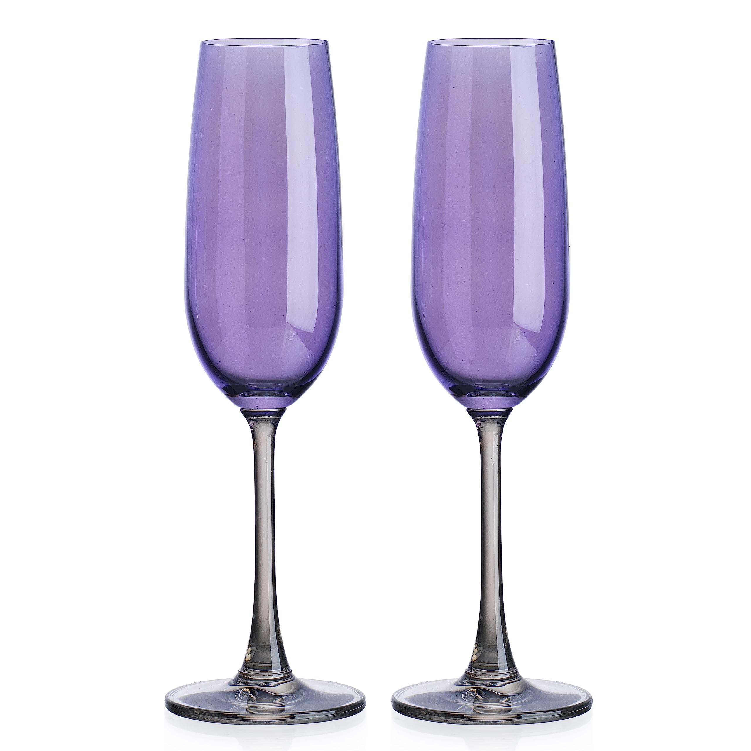 Home to Table Elegant Purple Flute Champagne Glasses Set of 4, 7oz With Stem - Fancy Glass Cups - Modern Unique Drinking Glasses for Home, Dinner Table, Parties