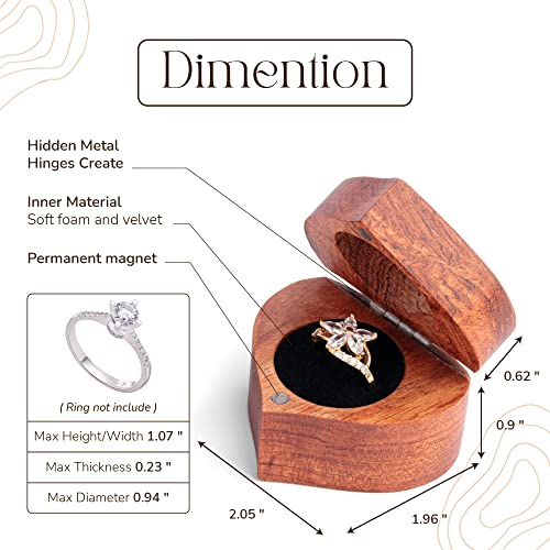 Ring Box Heart - Handmade Wooden Ring Box for Proposal, Rustic Vintage Ring Bearer Box, Wooden Ring Box Heart Shape Ring Box (Will You Marry Me - Heart)
